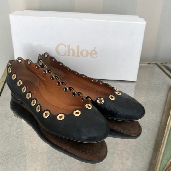 Chloe | Shoes | Chloe Ballet Flat With Gold Grommet Goat Eyel Wave Ball ...
